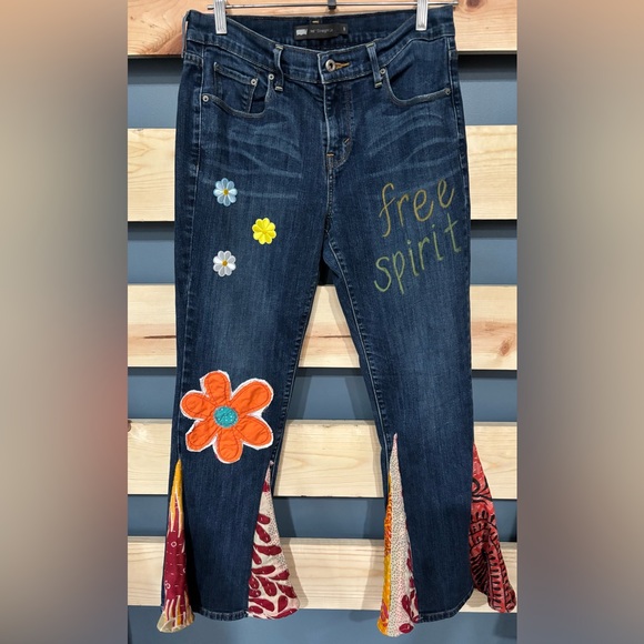 Jeans | Upcycled Levis Flared Kantha Jeans By Susie 16 Waist | Poshmark